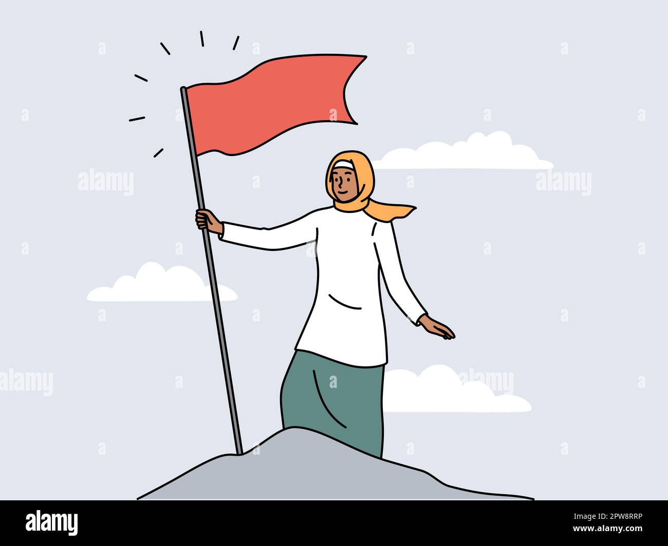 Woman on peak mountain Stock Vector Images - Alamy