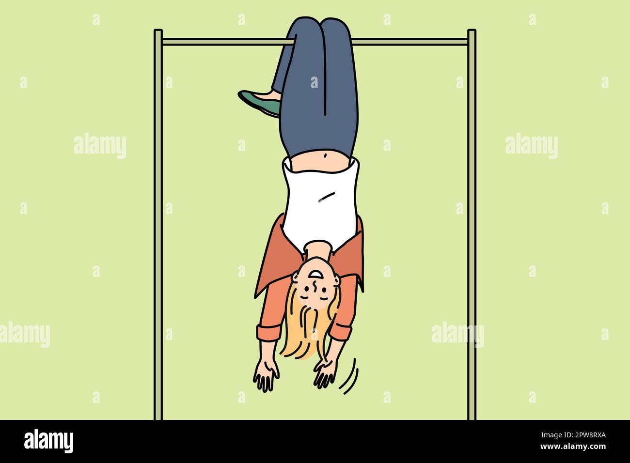 Overjoyed woman hanging upside down on bar Stock Vector Image & Art - Alamy