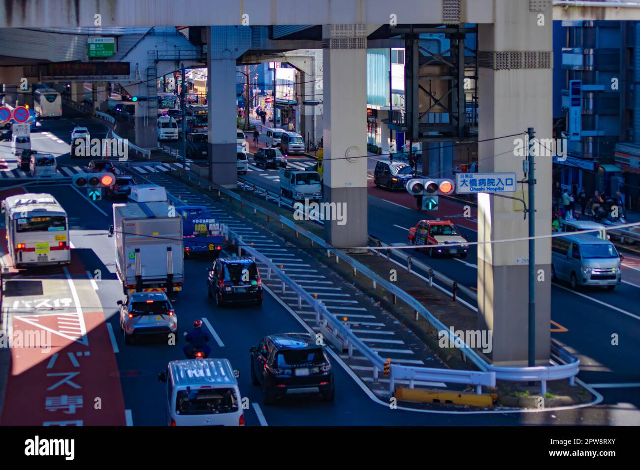 A traffic jam at the city street in Tokyo telephoto shot Stock Photo ...