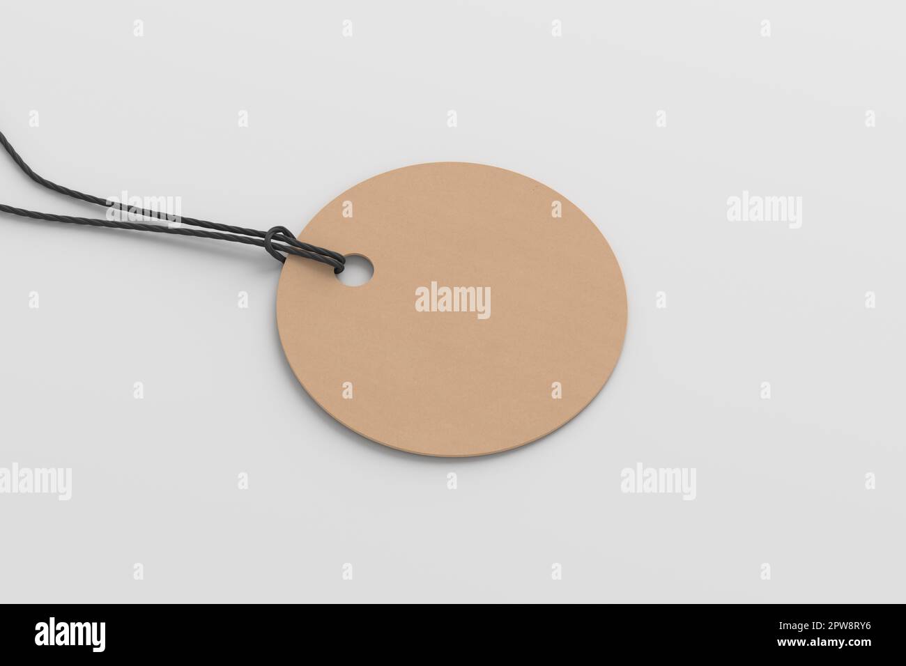 Cardboard round tag mockup on white background. Side view Stock Photo ...