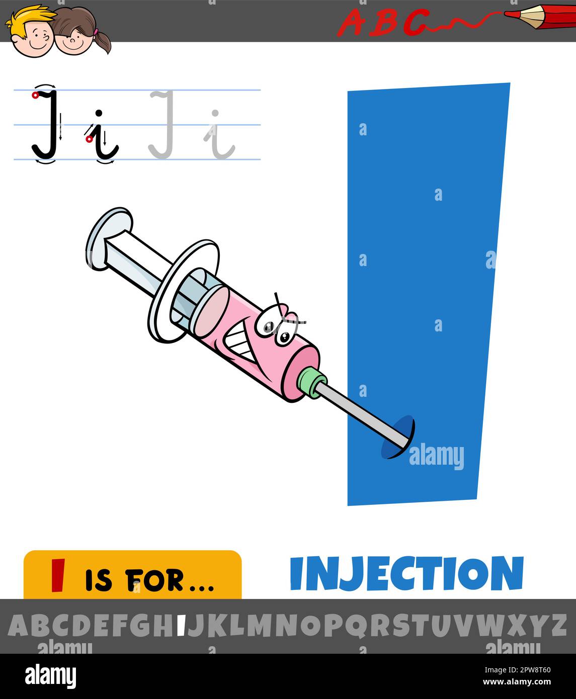 cartoon graphic with letter I from alphabet and injection word Stock ...