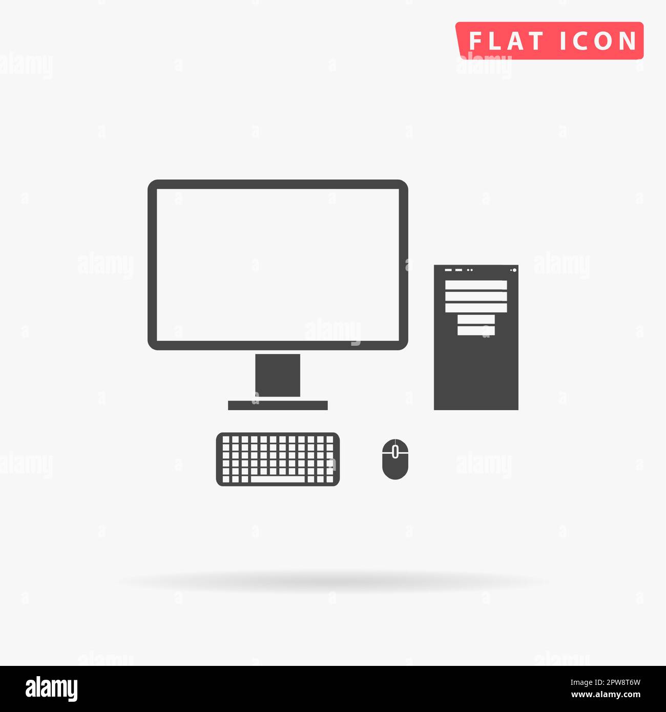 Computer case with monitor, keyboard and mouse. Simple flat black ...