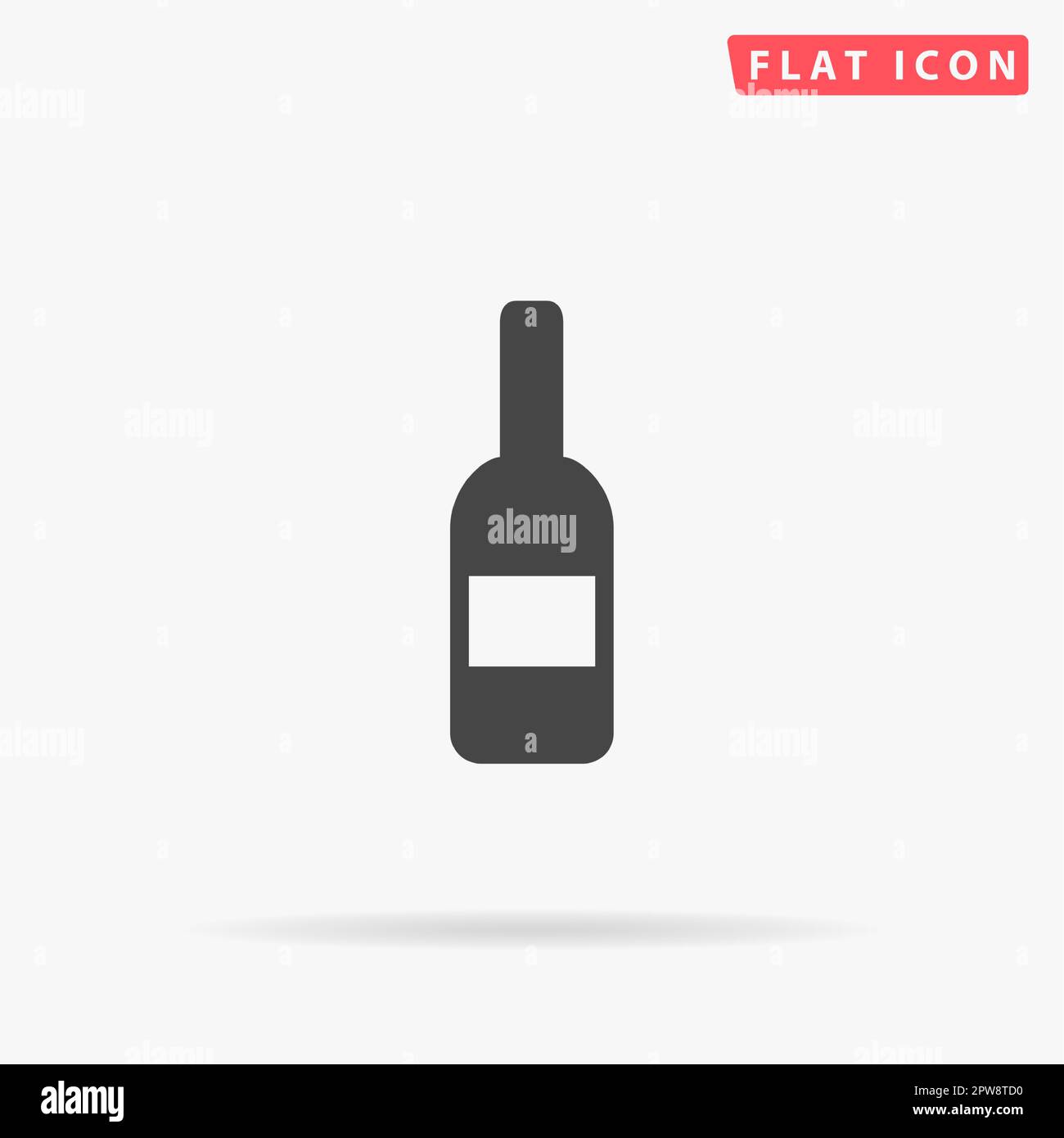 Bottle with label. Simple flat black symbol with shadow on white ...
