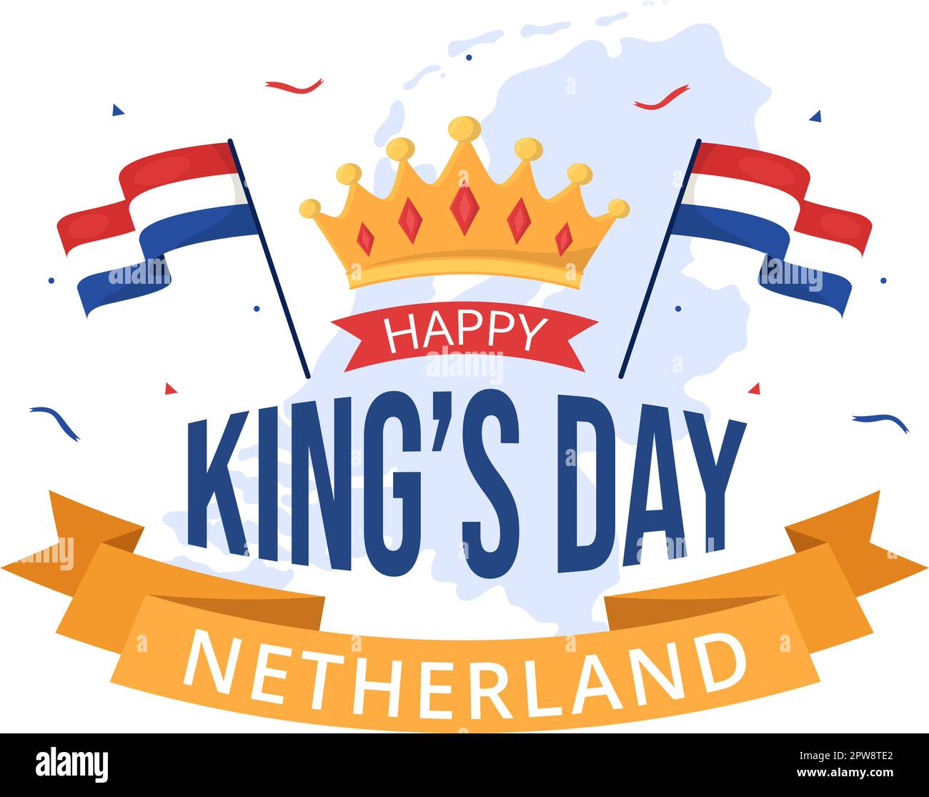 Happy Kings Netherlands Day Illustration with Waving Flags and King ...