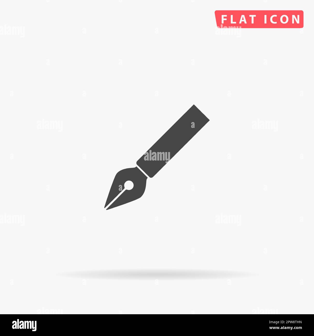 Fountain pen. Simple flat black symbol with shadow on white background ...