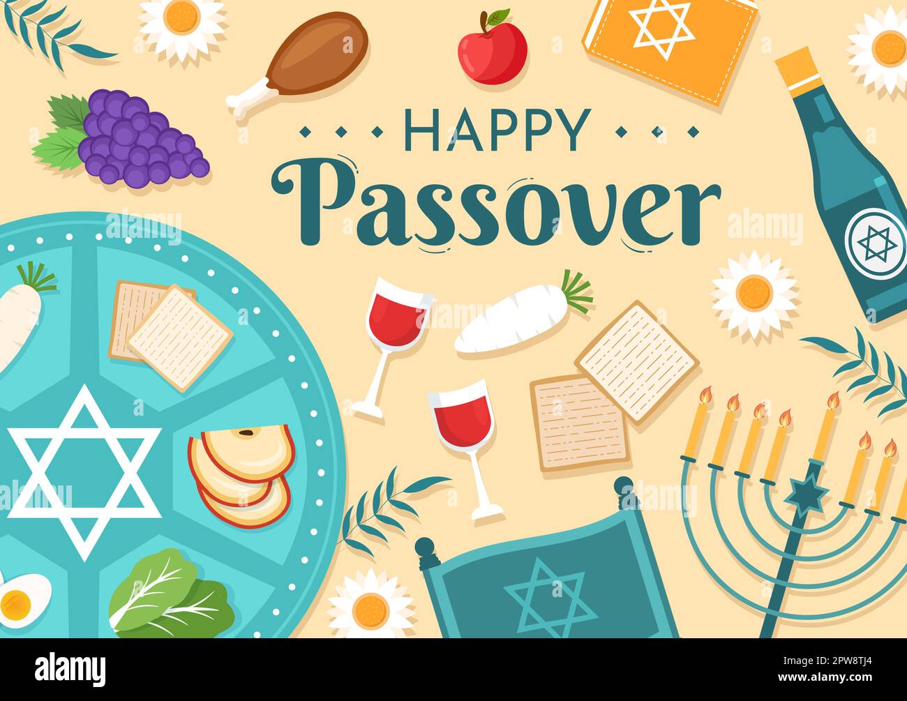 Happy Passover Illustration with Wine, Matzah and Pesach Jewish Holiday for Web Banner or ...