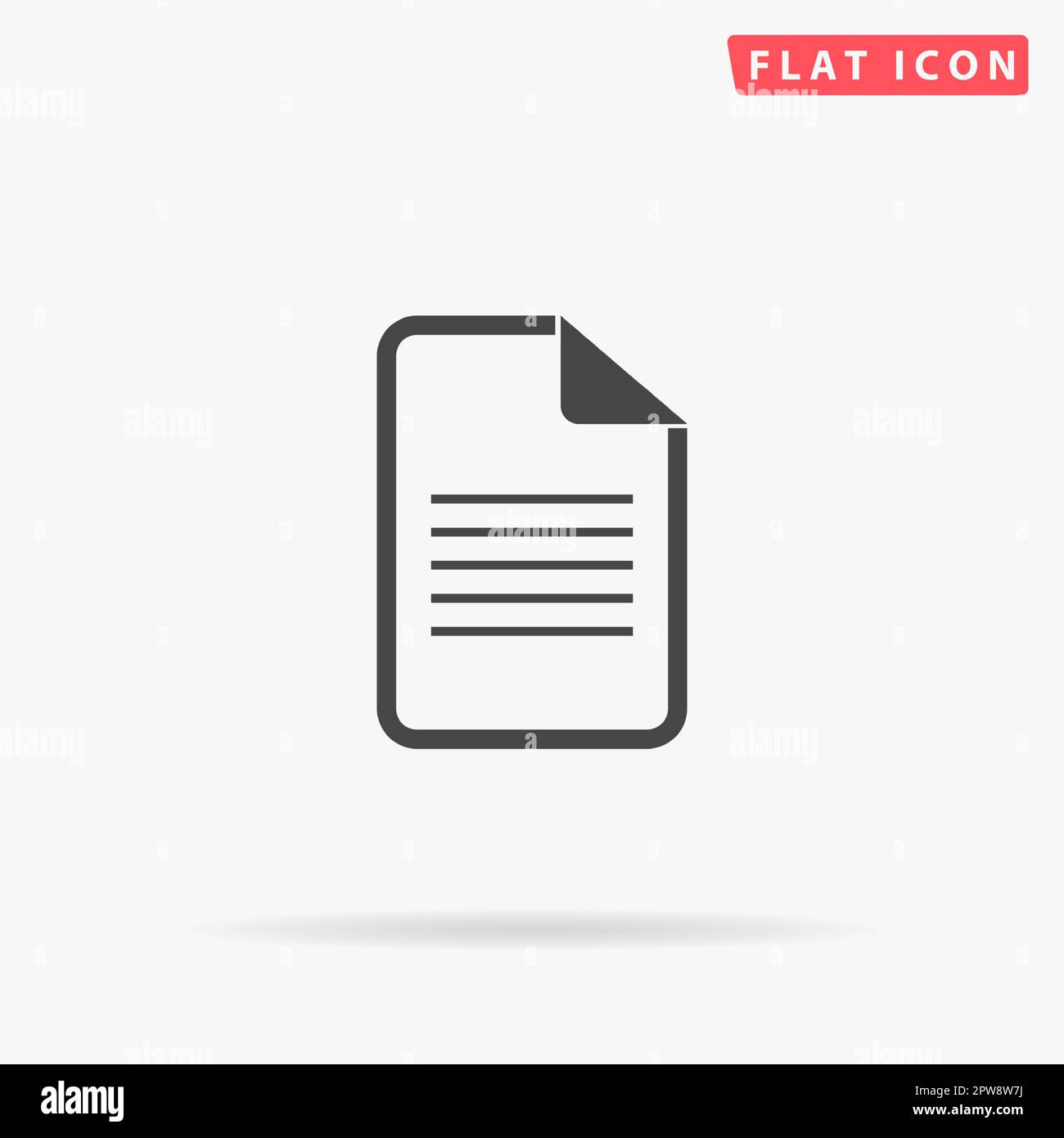 Document icon. Simple flat black symbol with shadow on white background ...