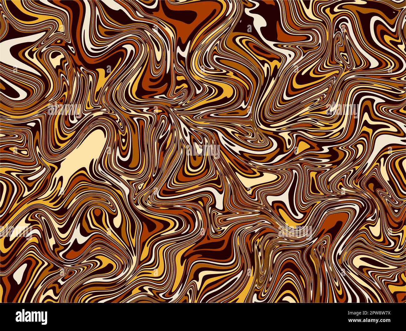 Vintage brown abstract fluid marble design template. Retro wave line ...