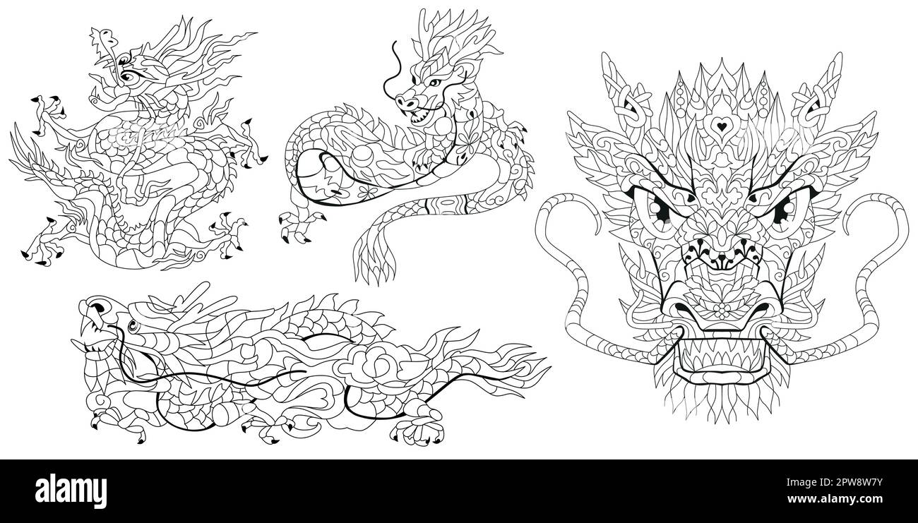 Dragons zentangle styled for for coloring, t-shirt design, tattoo and ...