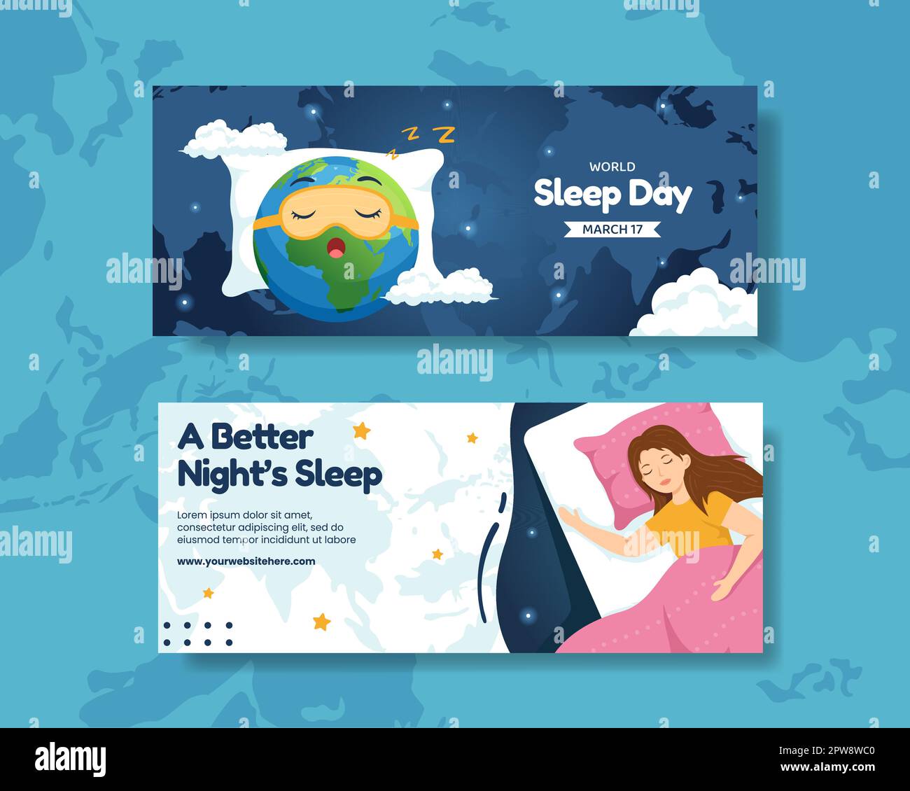 Happy Sleep Day Horizontal Banner Flat Cartoon Hand Drawn Templates ...
