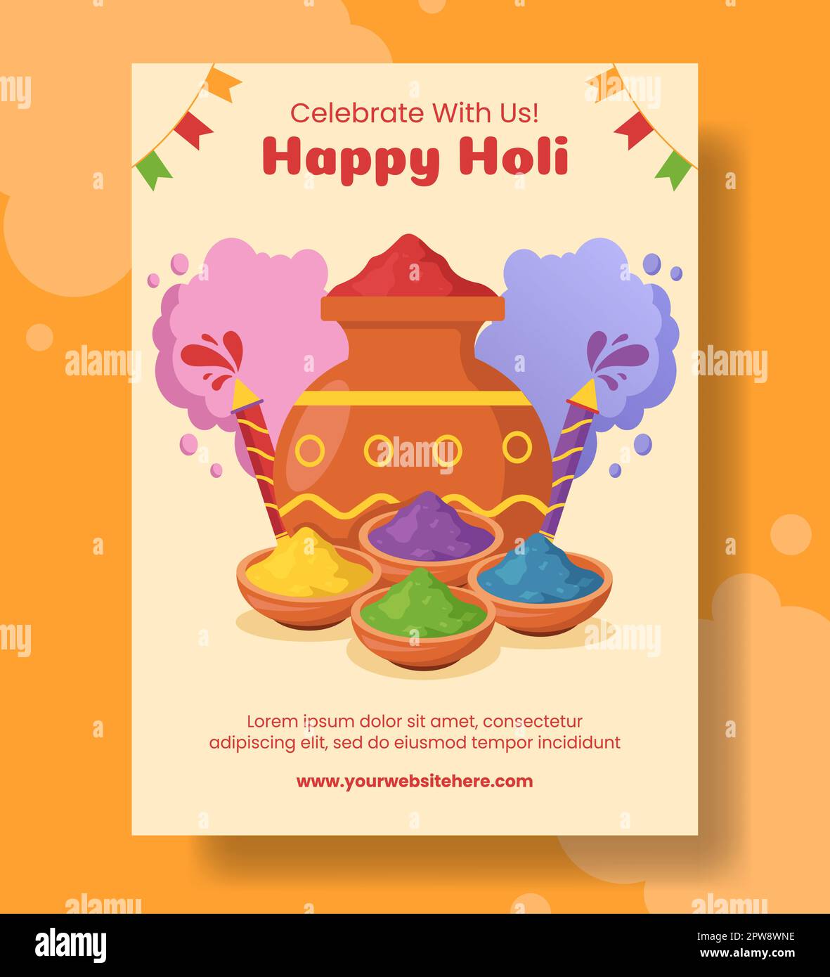 Happy Holi Festival Vertical Poster Flat Cartoon Hand Drawn Templates ...