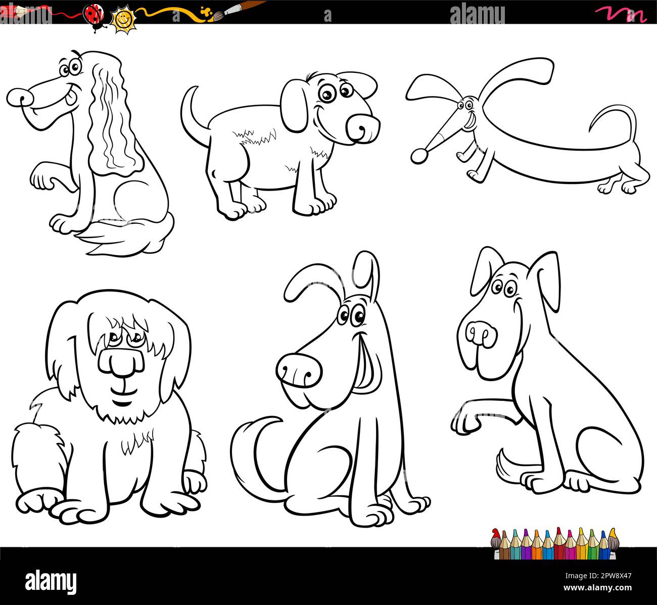 cartoon dogs animal characters set coloring page Stock Vector Image ...