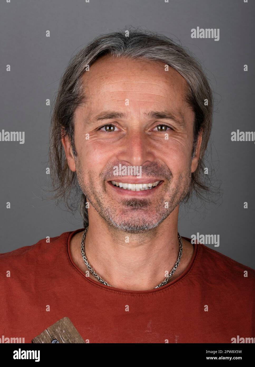 Caucasian mature male portrait. Male with yellow teeth. Smiling man ...