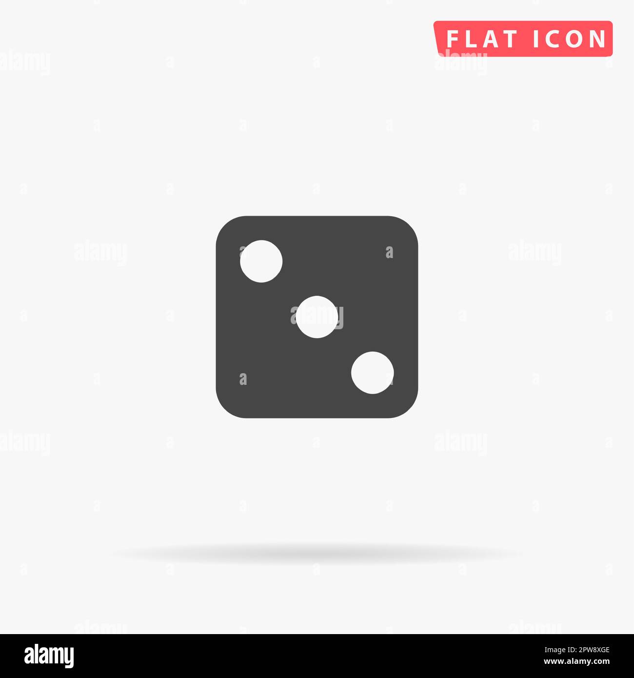One dices - side with 3. Simple flat black symbol with shadow on white ...