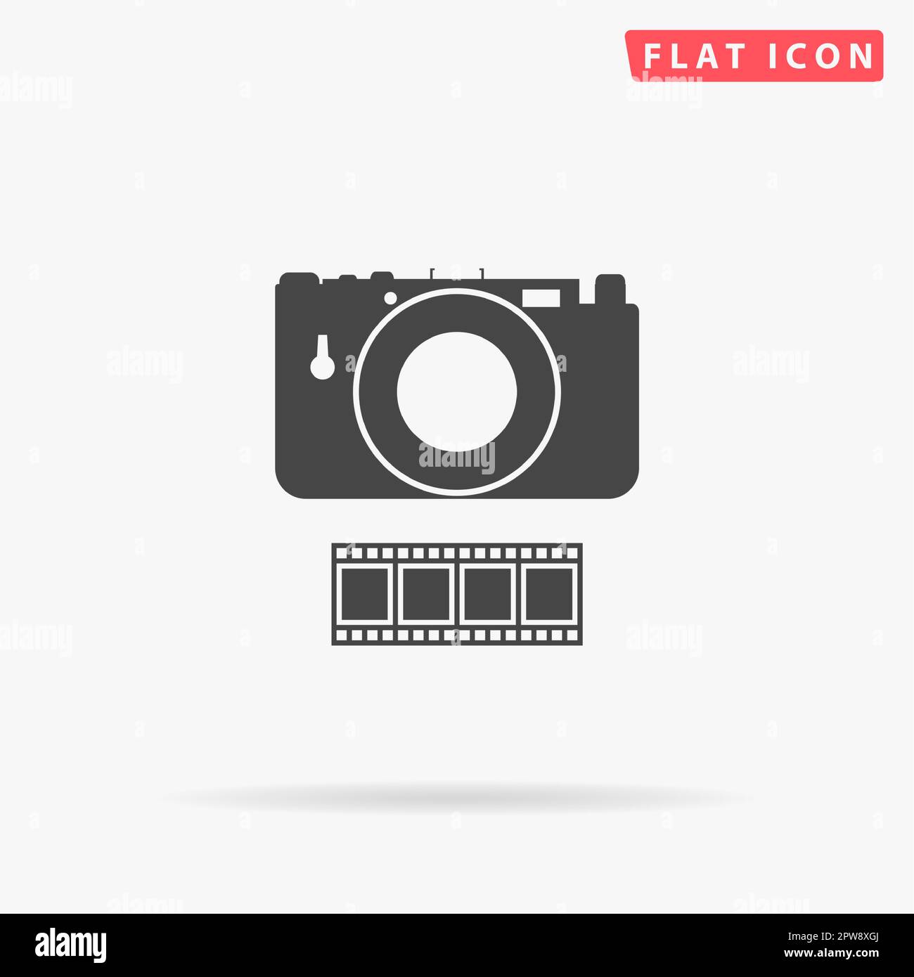 Photography camera and film. Simple flat black symbol with shadow on ...
