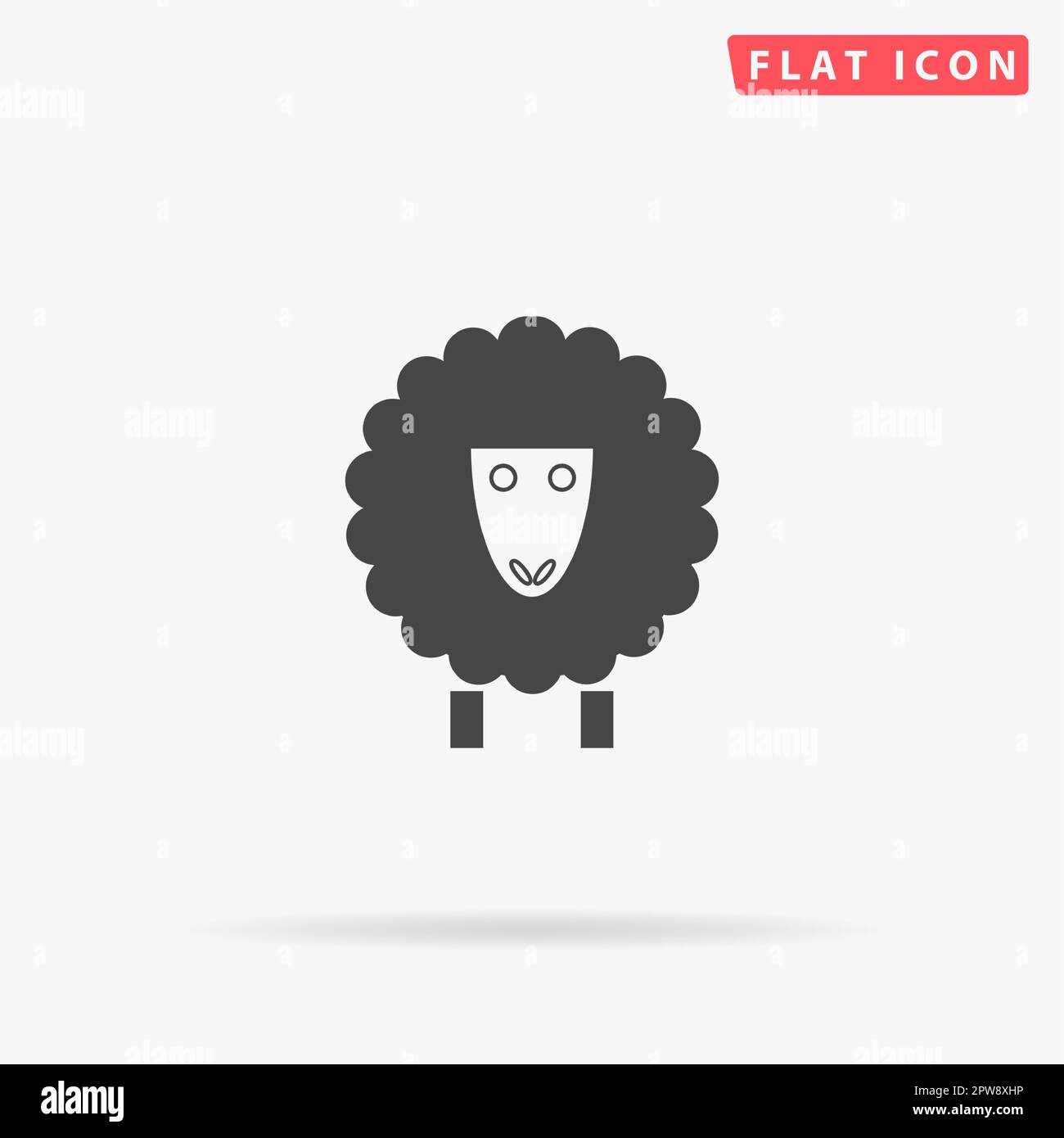Sheep. Simple flat black symbol with shadow on white background. Vector ...