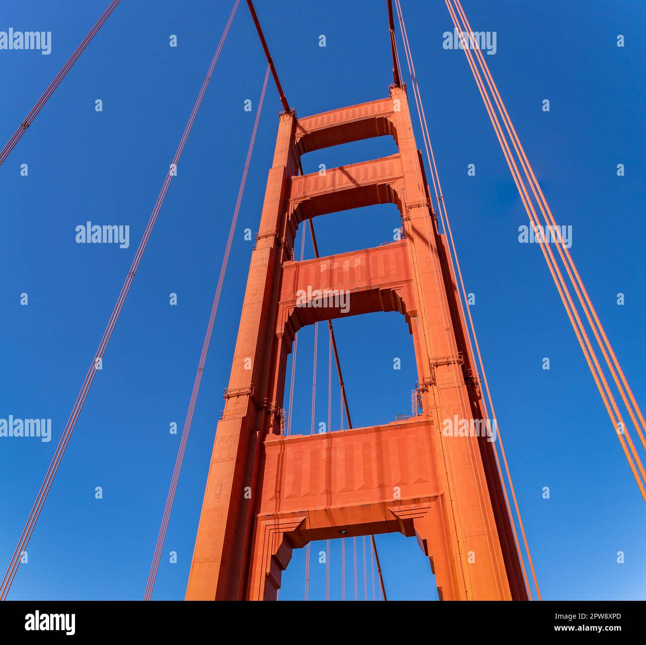 A close-up picture of the Golden Gate Bridge Tower as seen from up ...