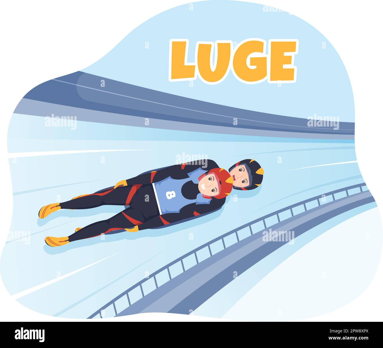 Luge Sled Race Athlete Winter Sport Illustration with Riding a Sledding ...