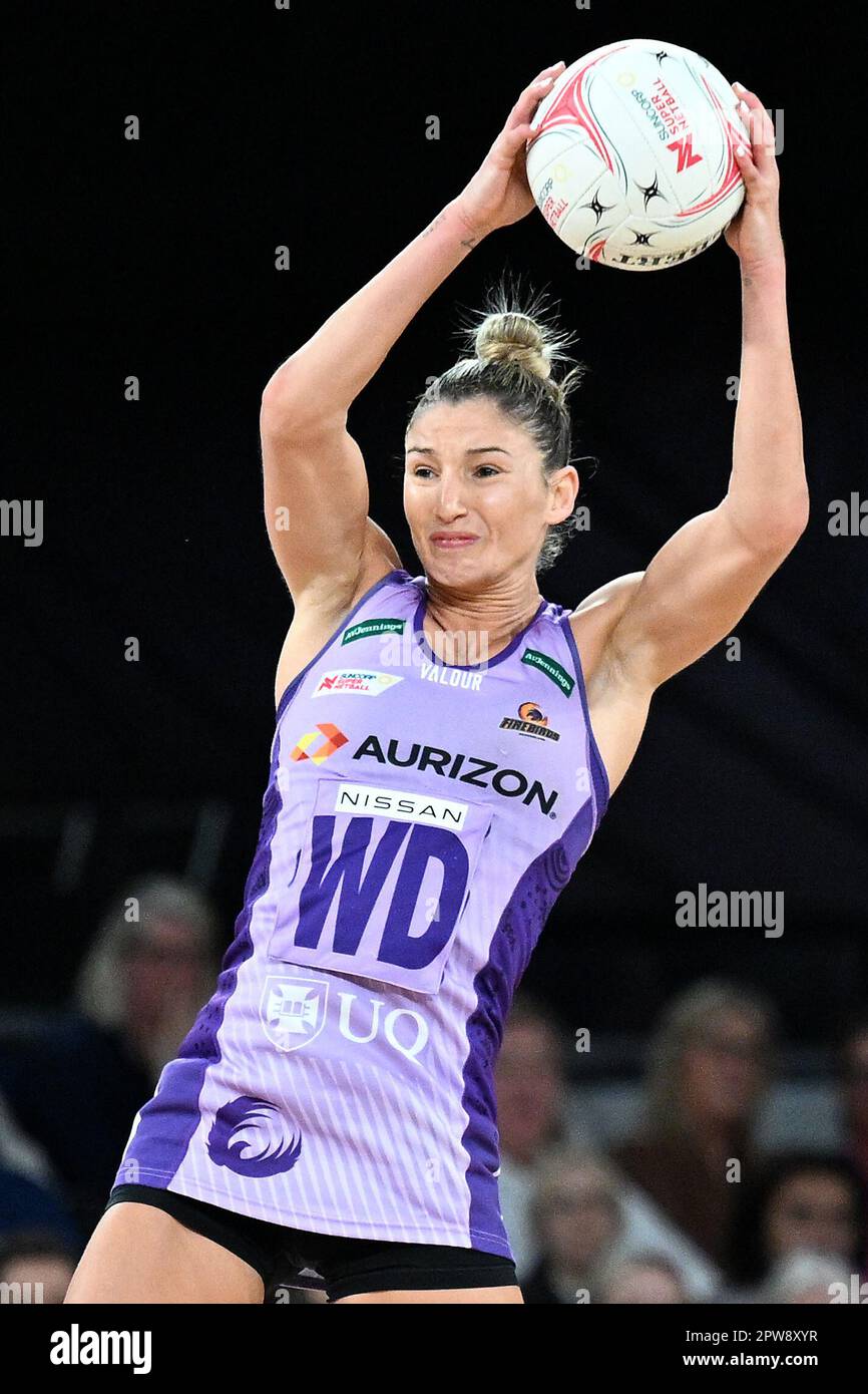 Kim Ravaillion of the Firebirds catches the ball during the Super ...