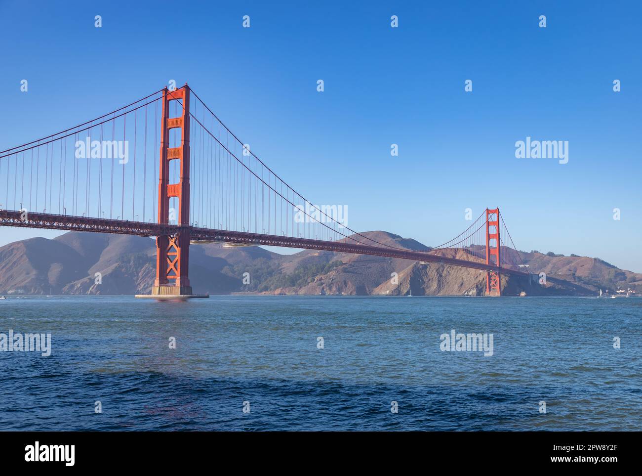 A picture of the Golden Gate Bridge as seen from Torpedo Wharf Stock ...