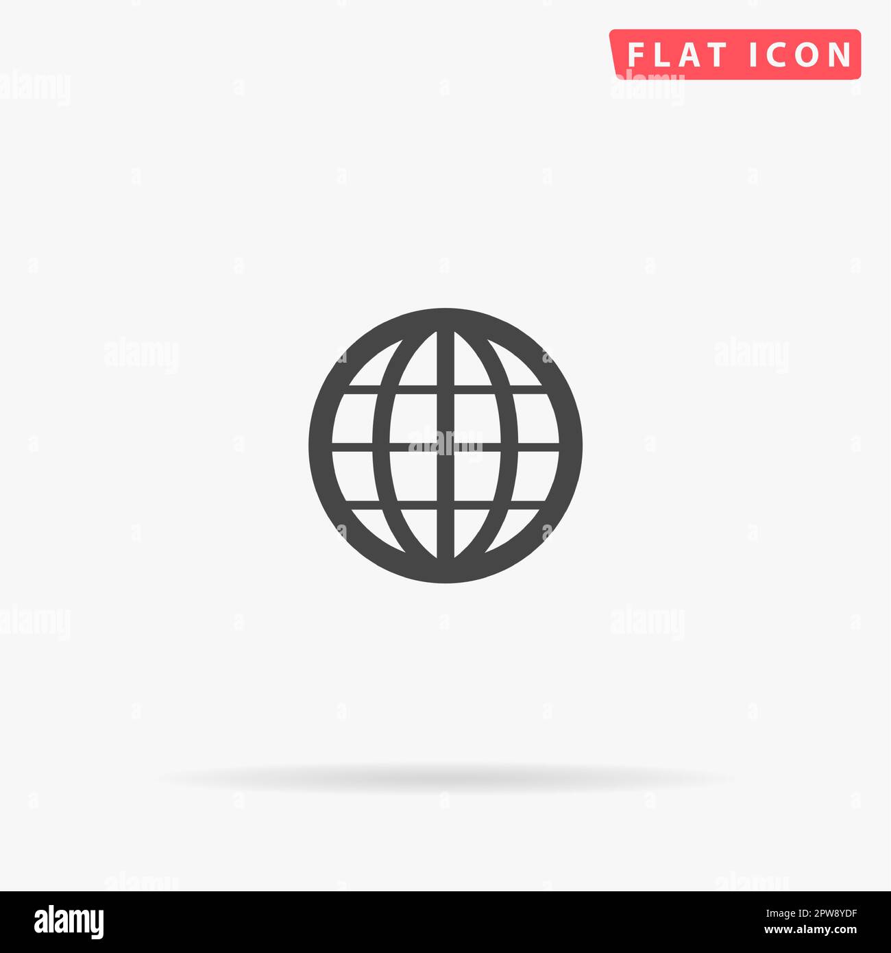 Simple Earth Globe Emblem. Simple flat black symbol with shadow on ...