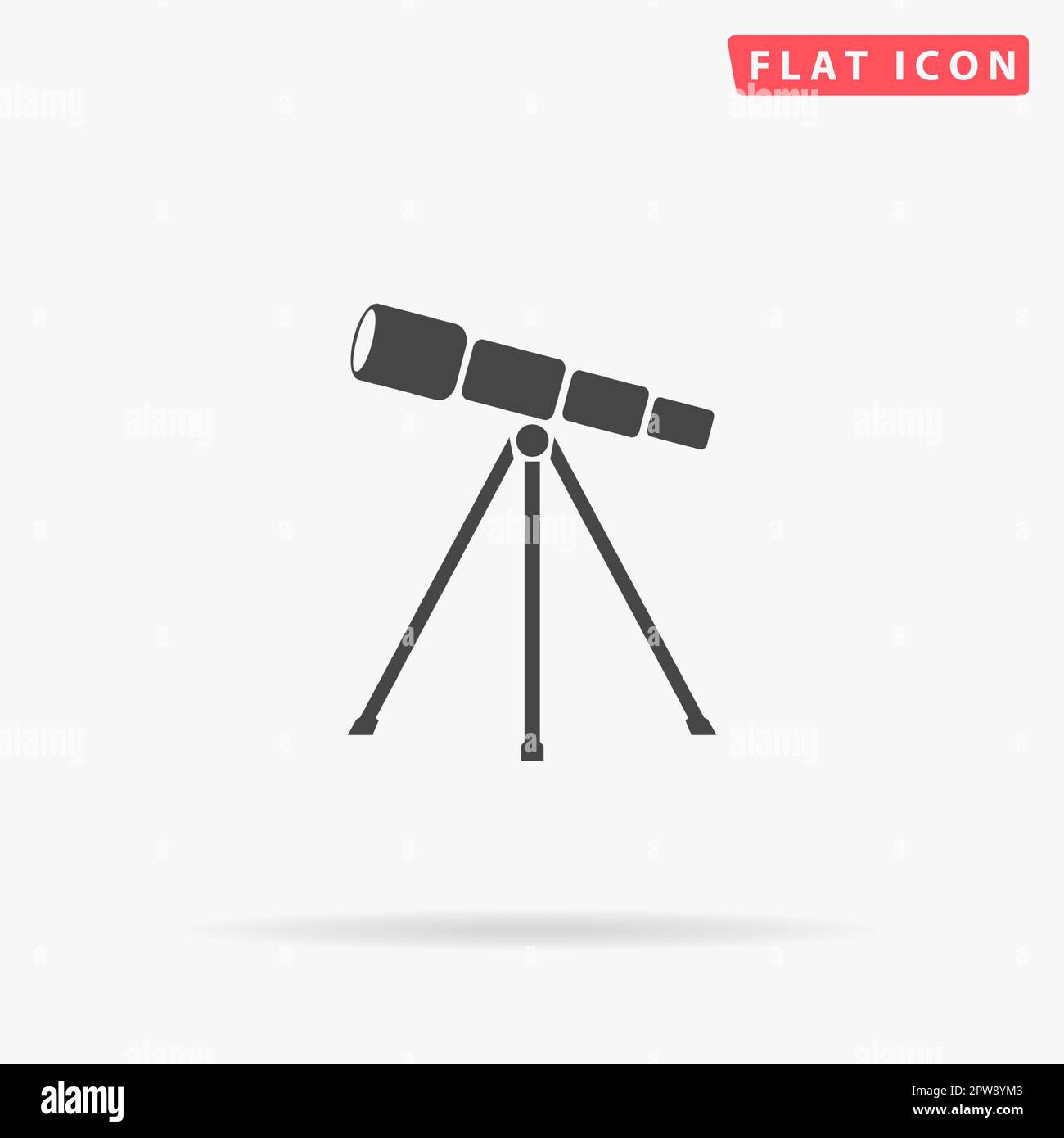 Telescope. Simple flat black symbol with shadow on white background ...