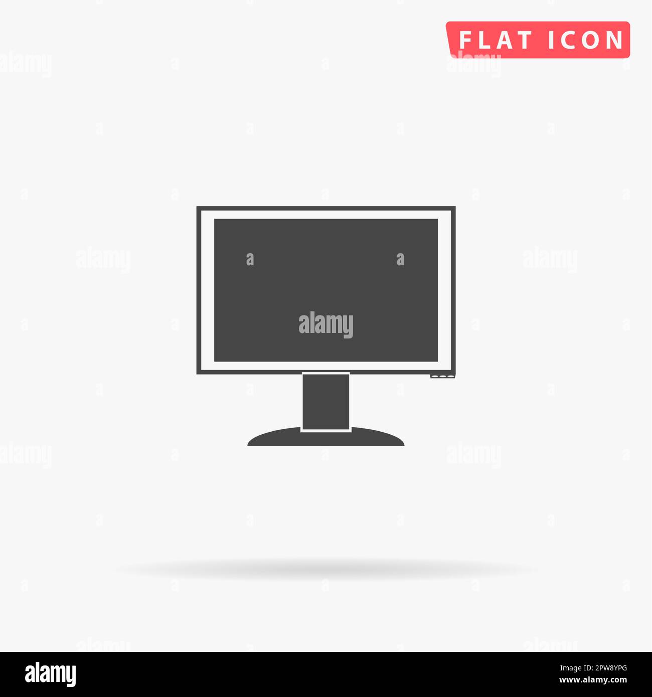 Simple monitor. Simple flat black symbol with shadow on white ...