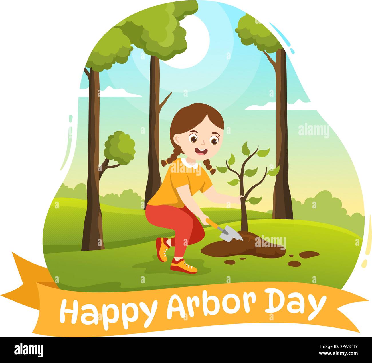 Happy Arbor Day on April 28 Illustration with Kids Planting a Tree and ...