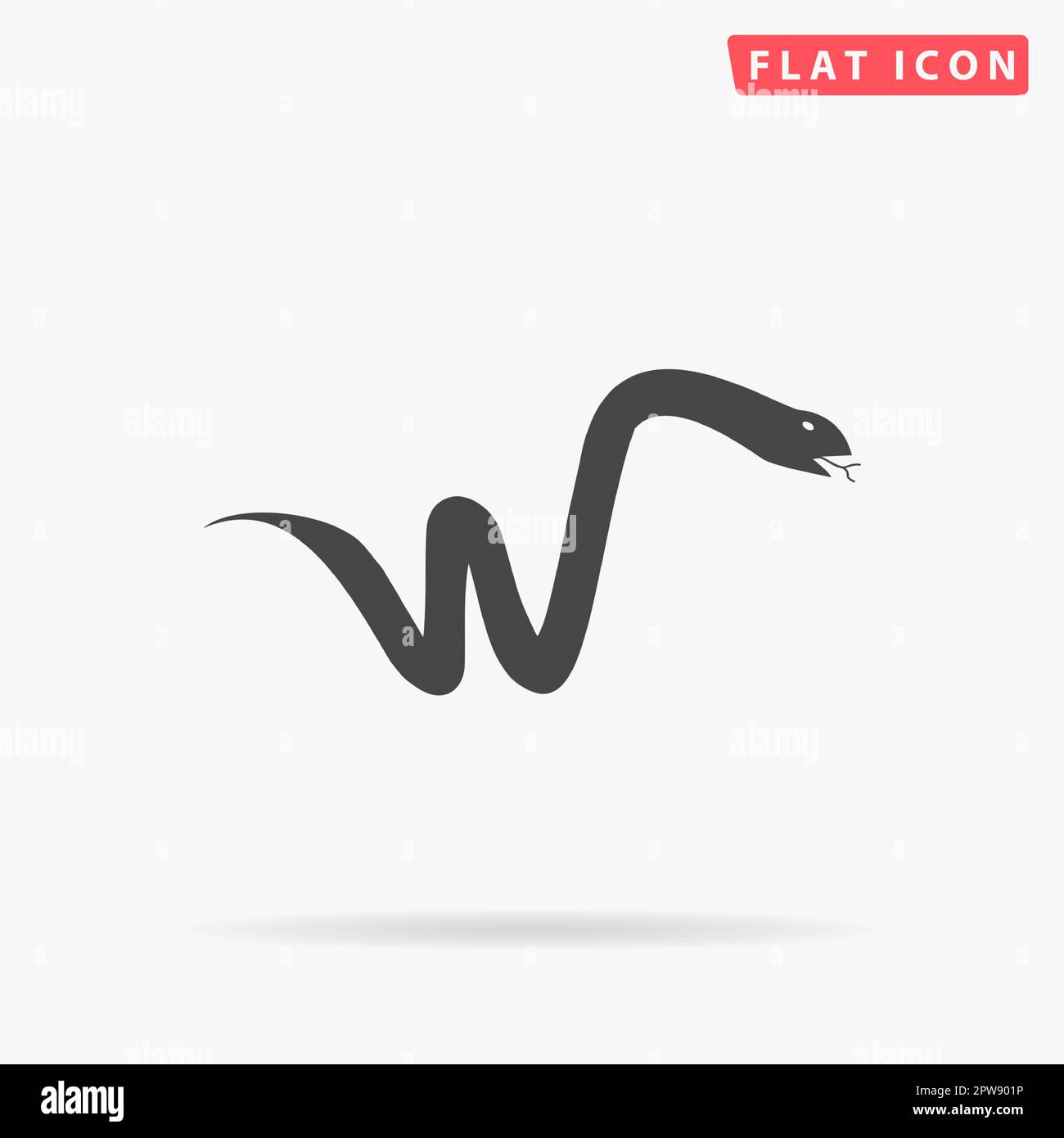 Snake. Simple flat black symbol with shadow on white background. Vector ...