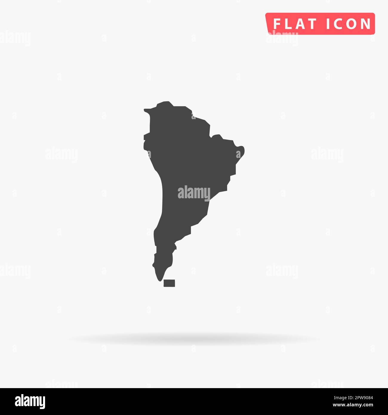 South america map. Simple flat black symbol with shadow on white ...