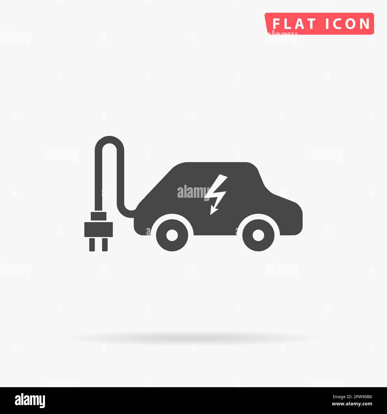 Electric car. Simple flat black symbol with shadow on white background ...