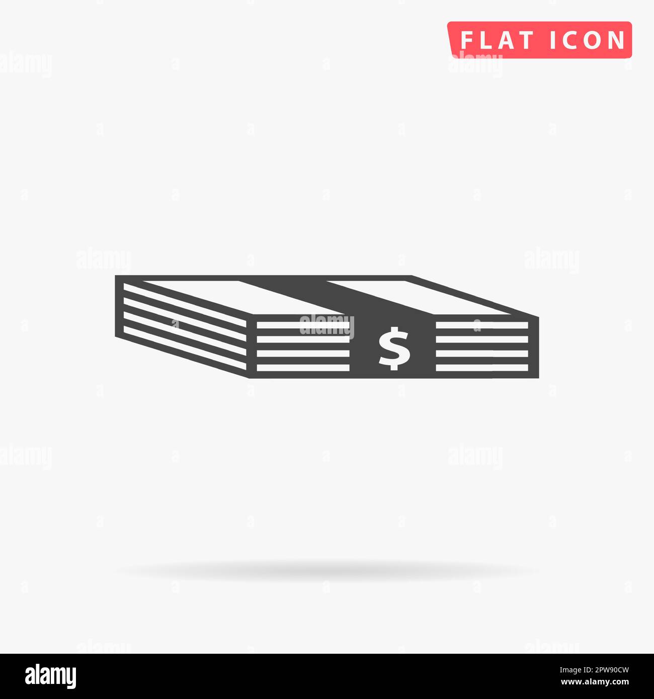 Bundle of Dollars. Simple flat black symbol with shadow on white ...