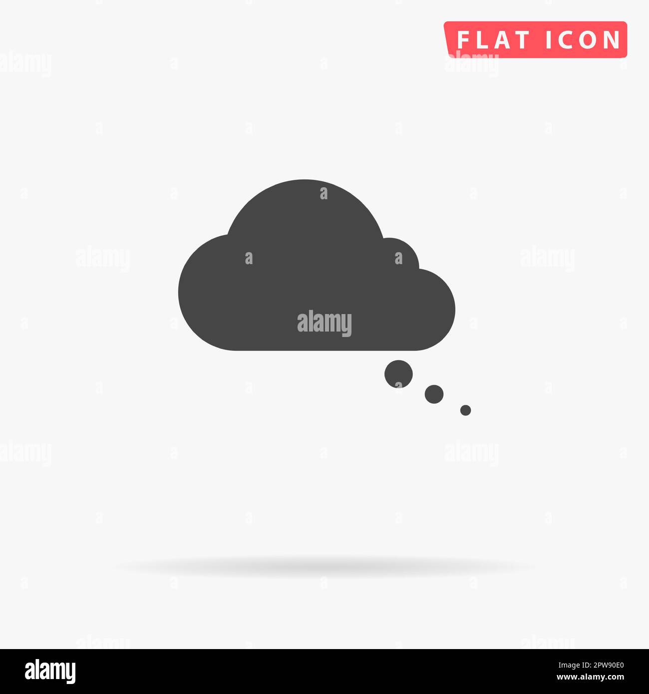Cloud thought. Simple flat black symbol with shadow on white background ...