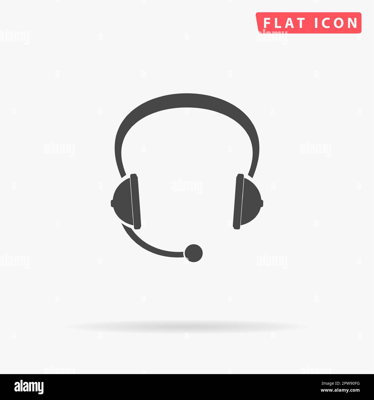 Support headset. Simple flat black symbol with shadow on white ...