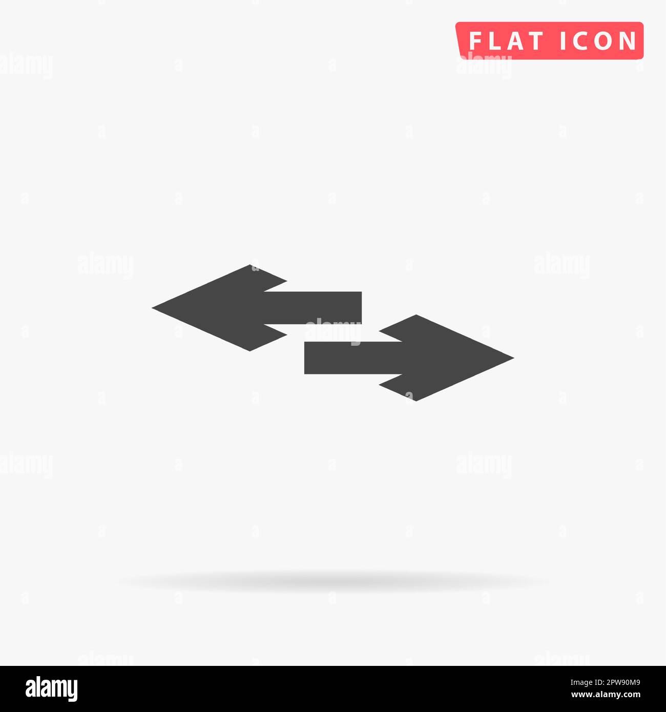 Two side arrow. Simple flat black symbol with shadow on white ...