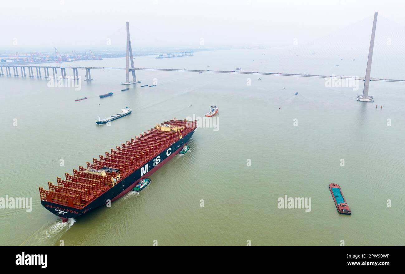 SUZHOU, CHINA - APRIL 28, 2023 - Escorted by several Marine patrol ...