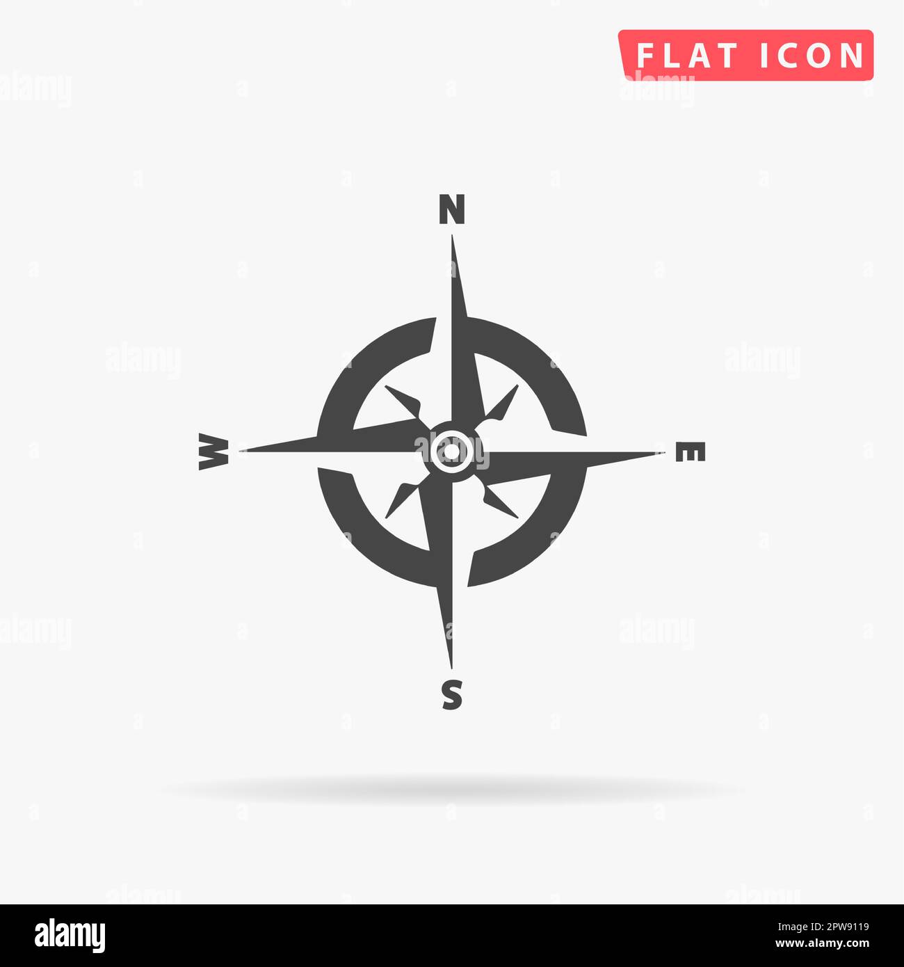 Compass. Simple flat black symbol with shadow on white background ...