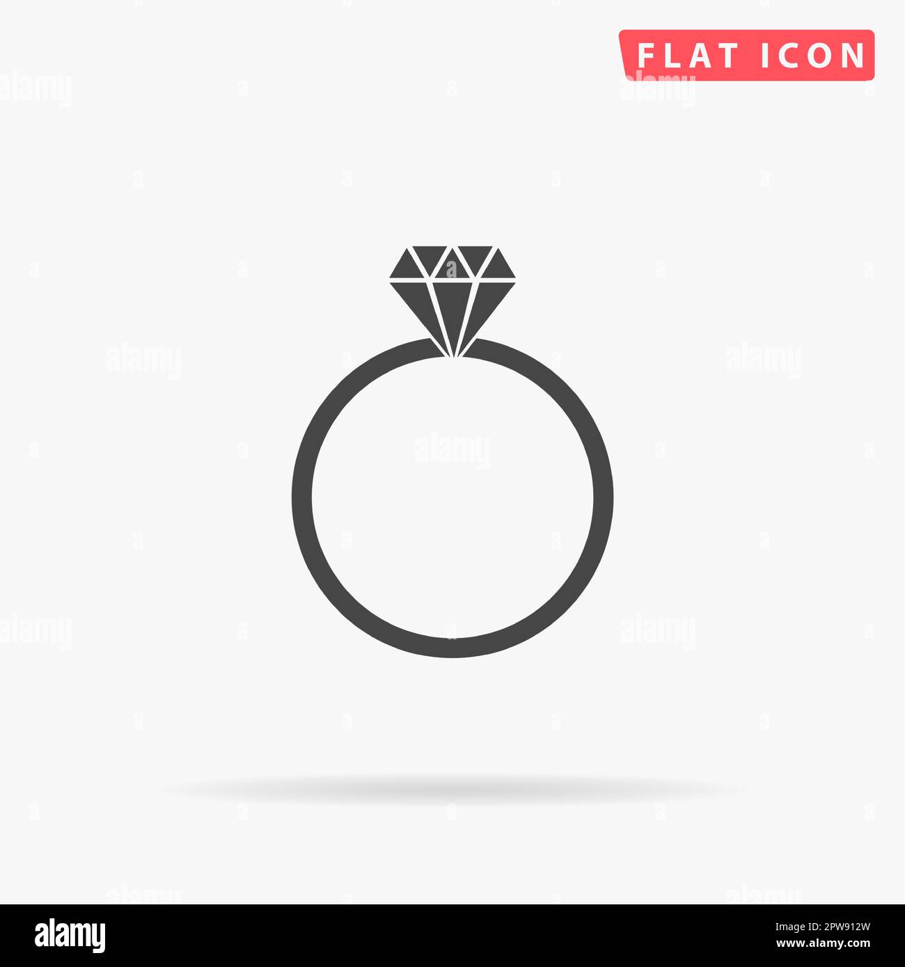 Diamond engagement ring. Simple flat black symbol with shadow on white ...