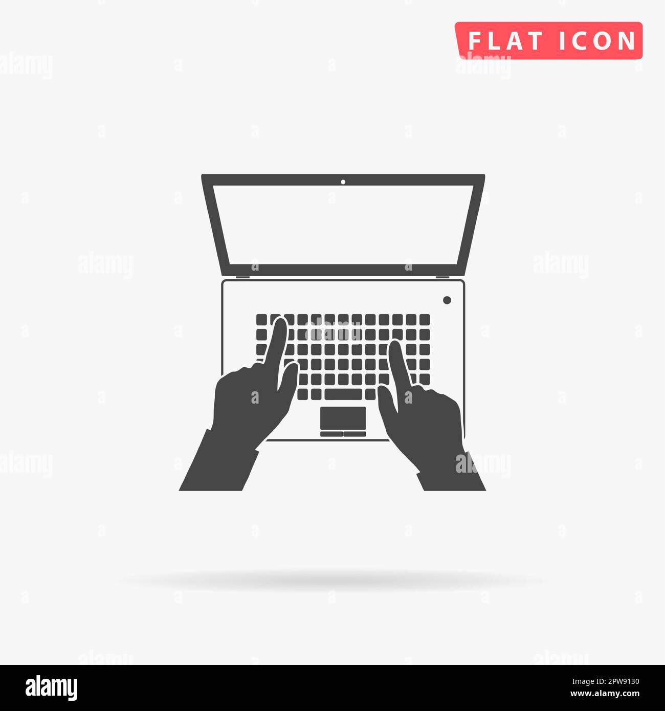 Business hands on notebook computer keyboard with open screen. Simple ...