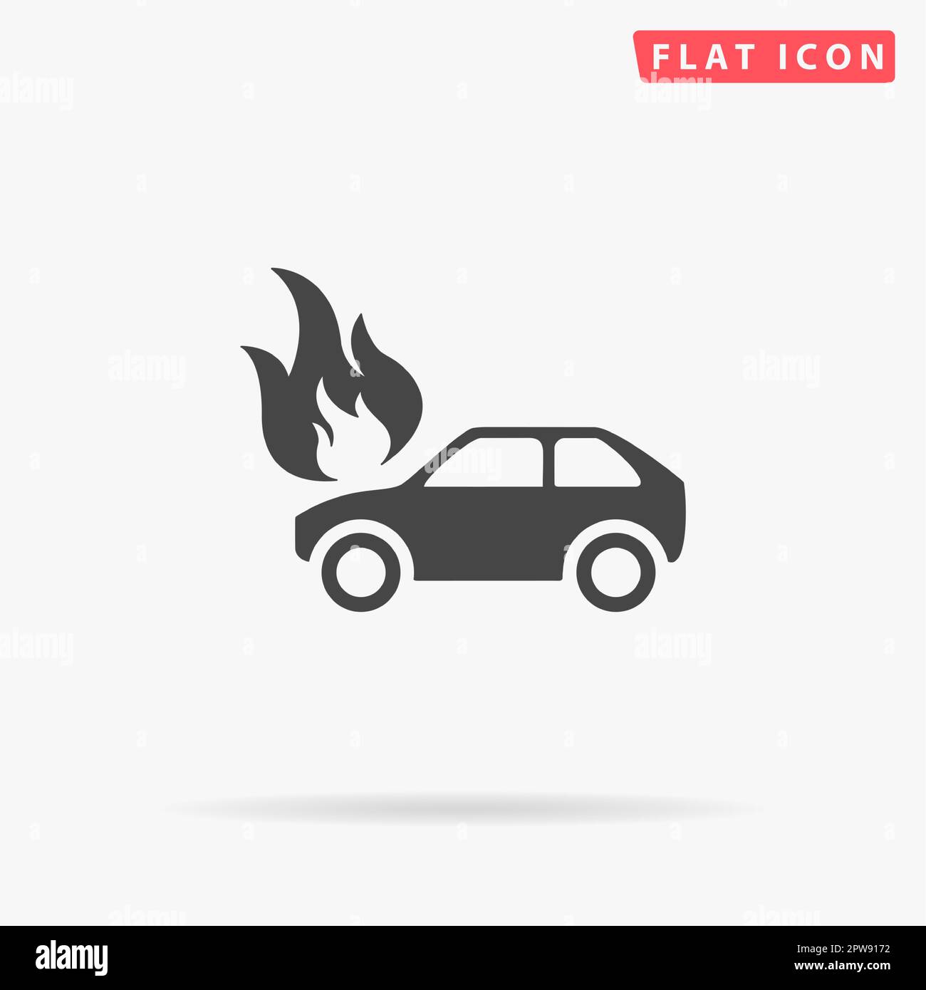 Car fire. Simple flat black symbol with shadow on white background ...