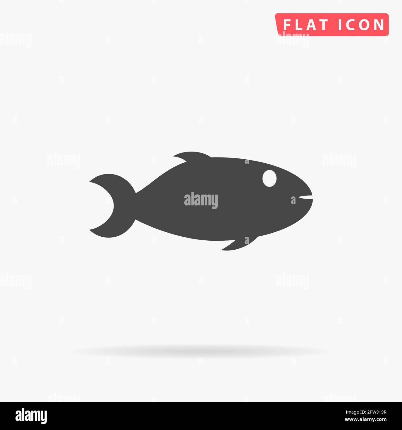 Fish. Simple flat black symbol with shadow on white background. Vector ...