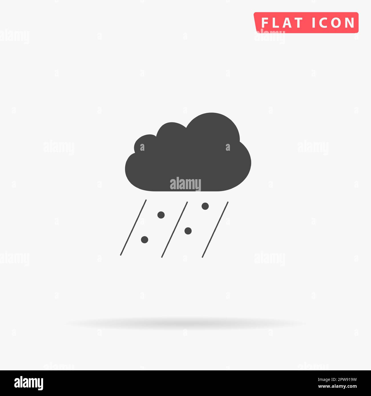 Cloud it is raining and hail. Simple flat black symbol with shadow on ...