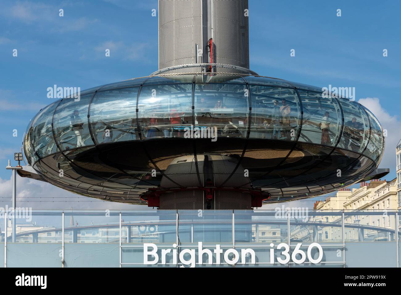 Brighton i360 observation tower starting to rise with the company logo ...