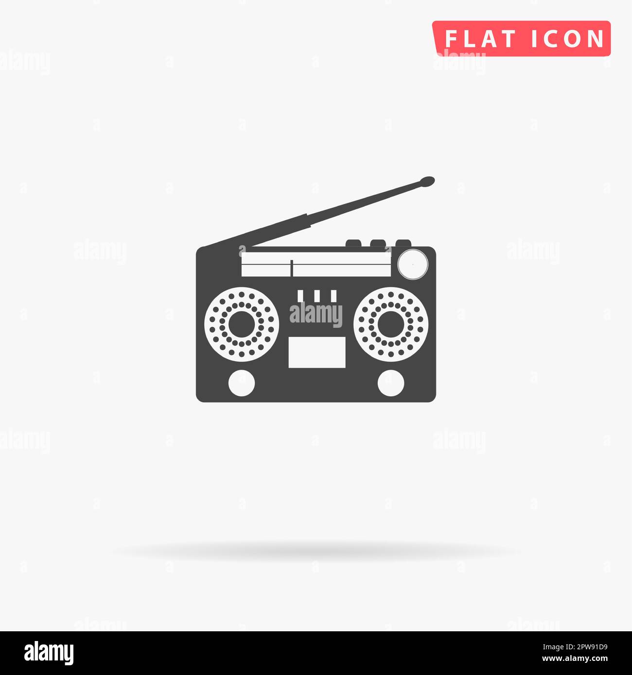 Classic 80s boombox. Simple flat black symbol with shadow on white background. Vector ...
