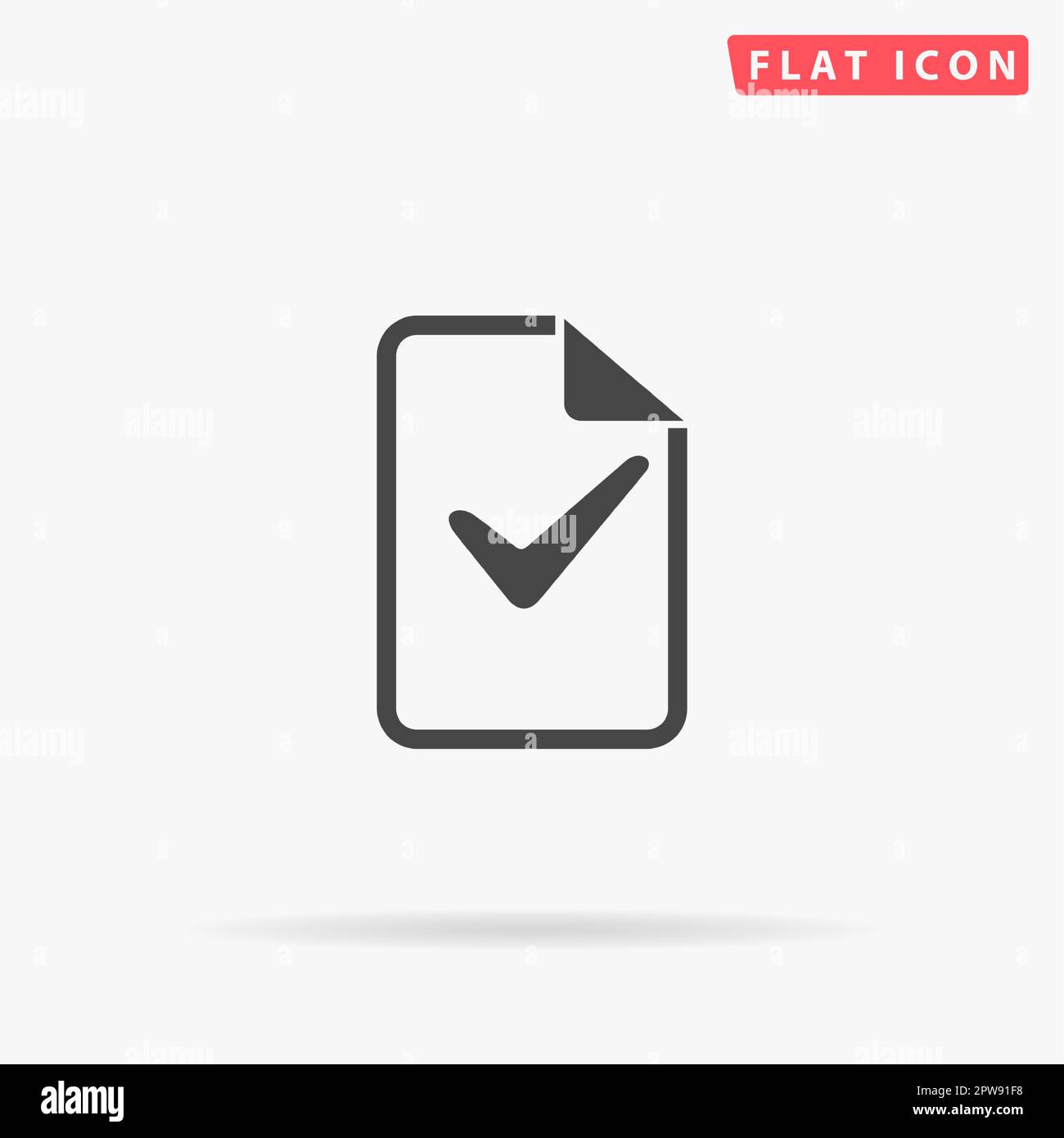 Document with check mark. Simple flat black symbol with shadow on white ...