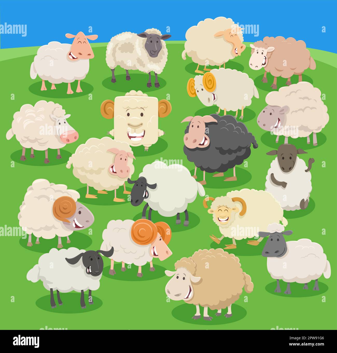 cartoon sheep and rams farm animals comic characters group Stock Vector ...