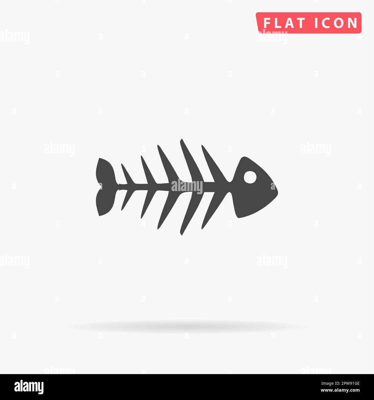 Fish skeleton. Simple flat black symbol with shadow on white background ...