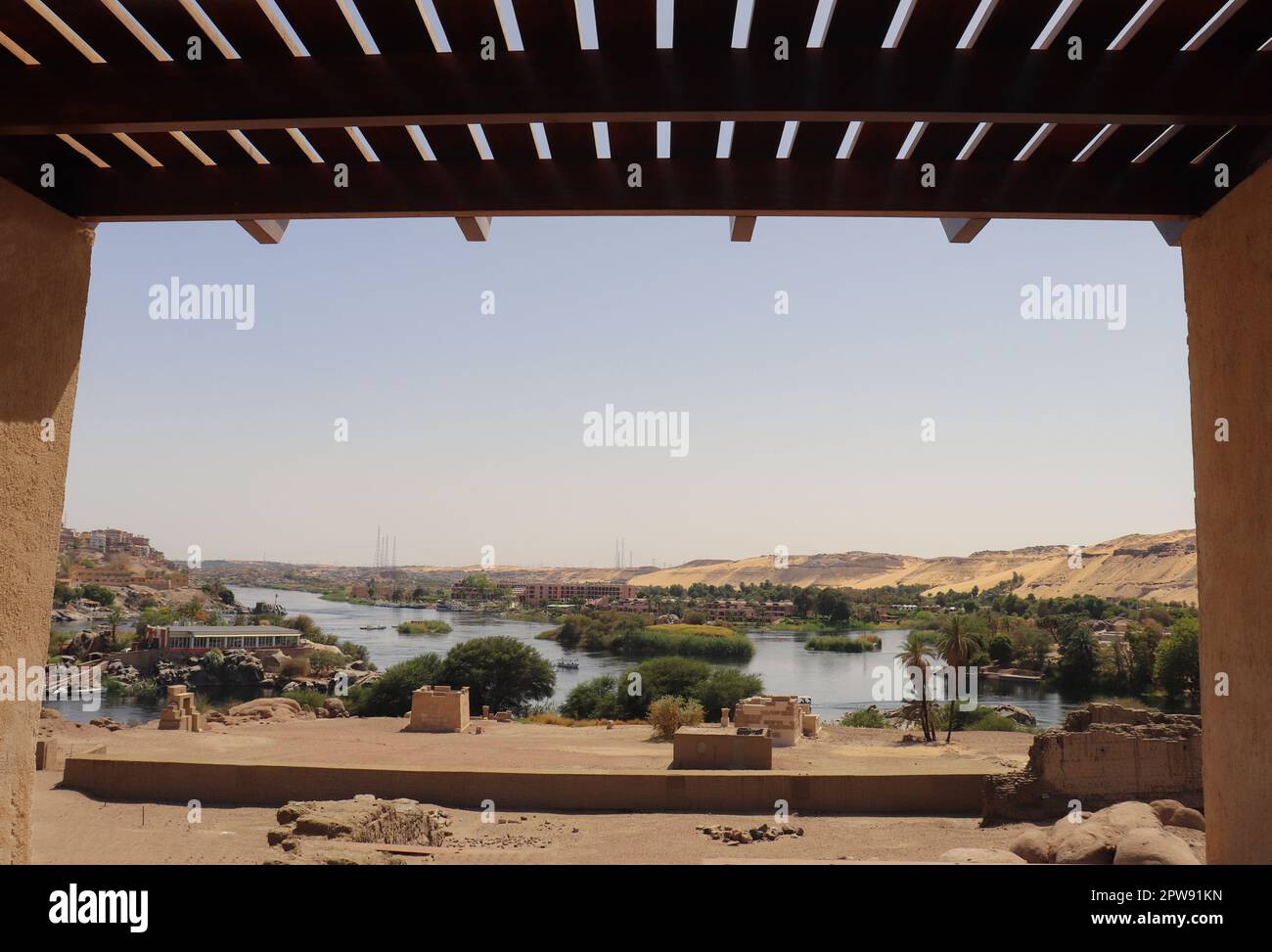 Panoramic scene from Satet temple on Elephantine island in Aswan, Egypt ...