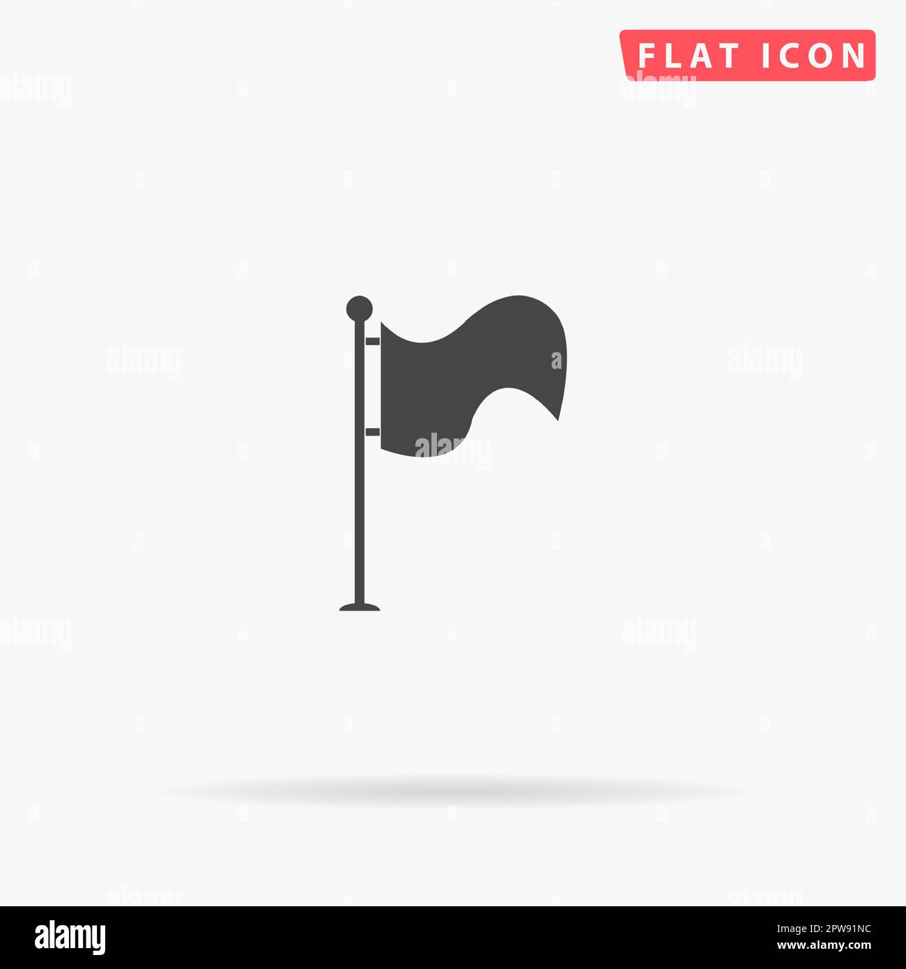 Flag. Location marker. Simple flat black symbol with shadow on white ...