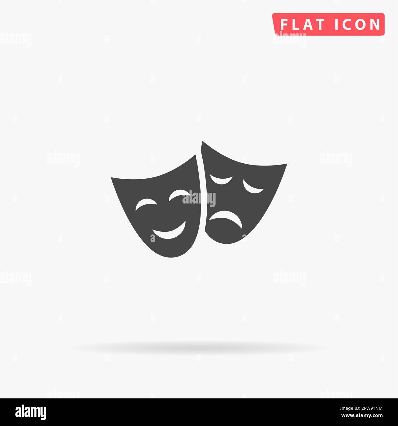 Happy and sad Theater masks. Simple flat black symbol with shadow on ...